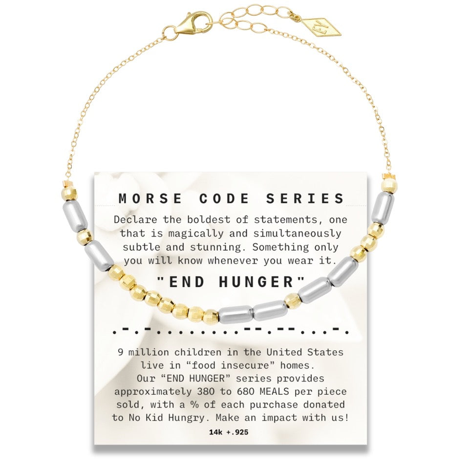 "Morse Code" Series END HUNGER Bracelet on Adjustable 14K Gold Chain ...